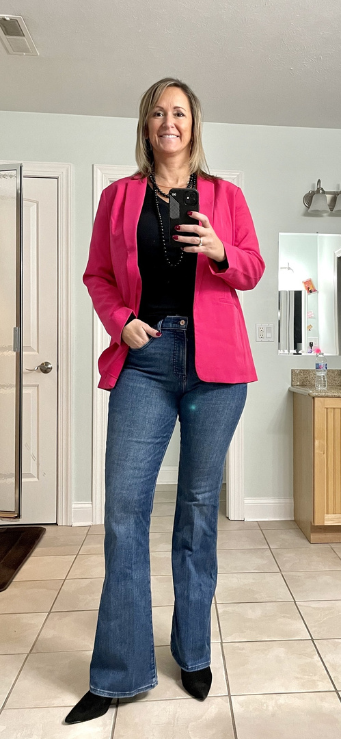 Fashion Look Featuring Express Blazers and Express Flare Jeans by Livinginyellow - ShopStyle