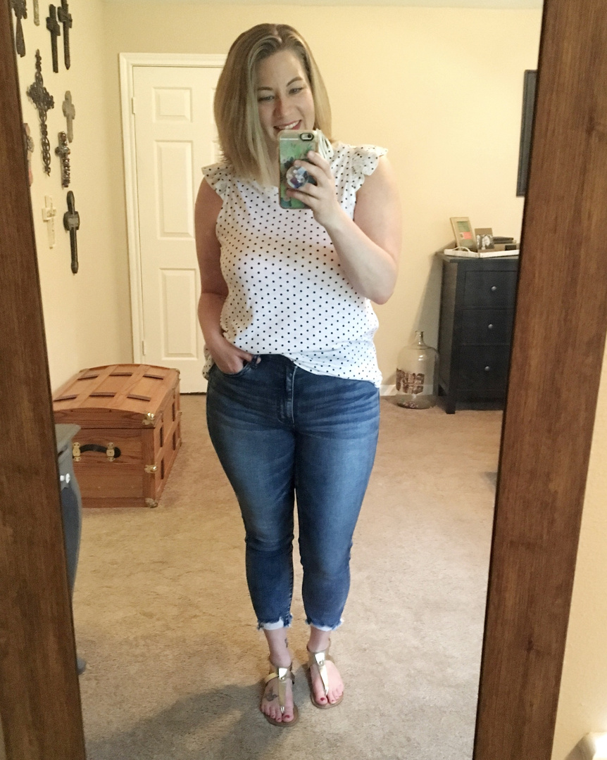 Fashion Look Featuring Gibson Petite Tops and American Eagle Cropped Jeans by skyemclain - ShopStyle