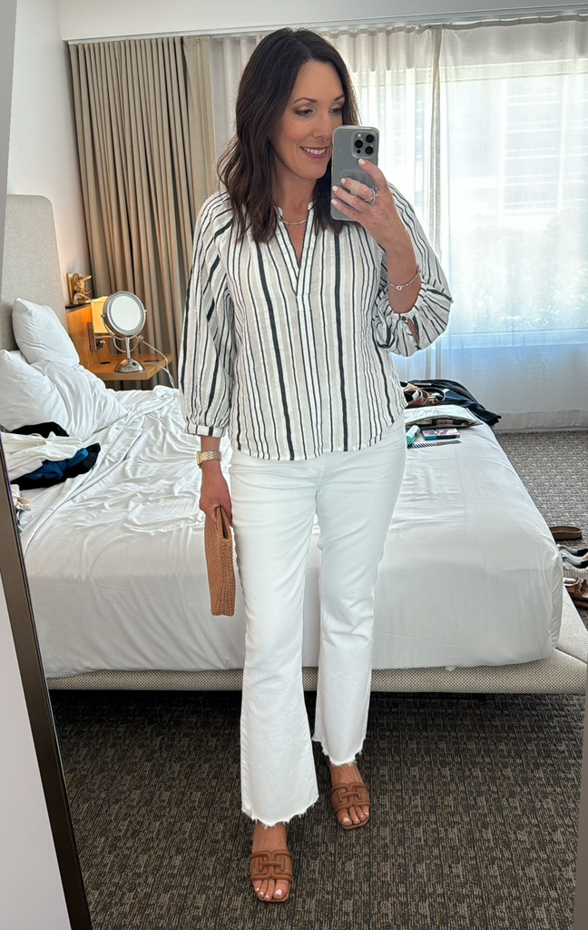 Fashion Look Featuring Paige Flare Jeans and Sam Edelman Slide Sandals ...